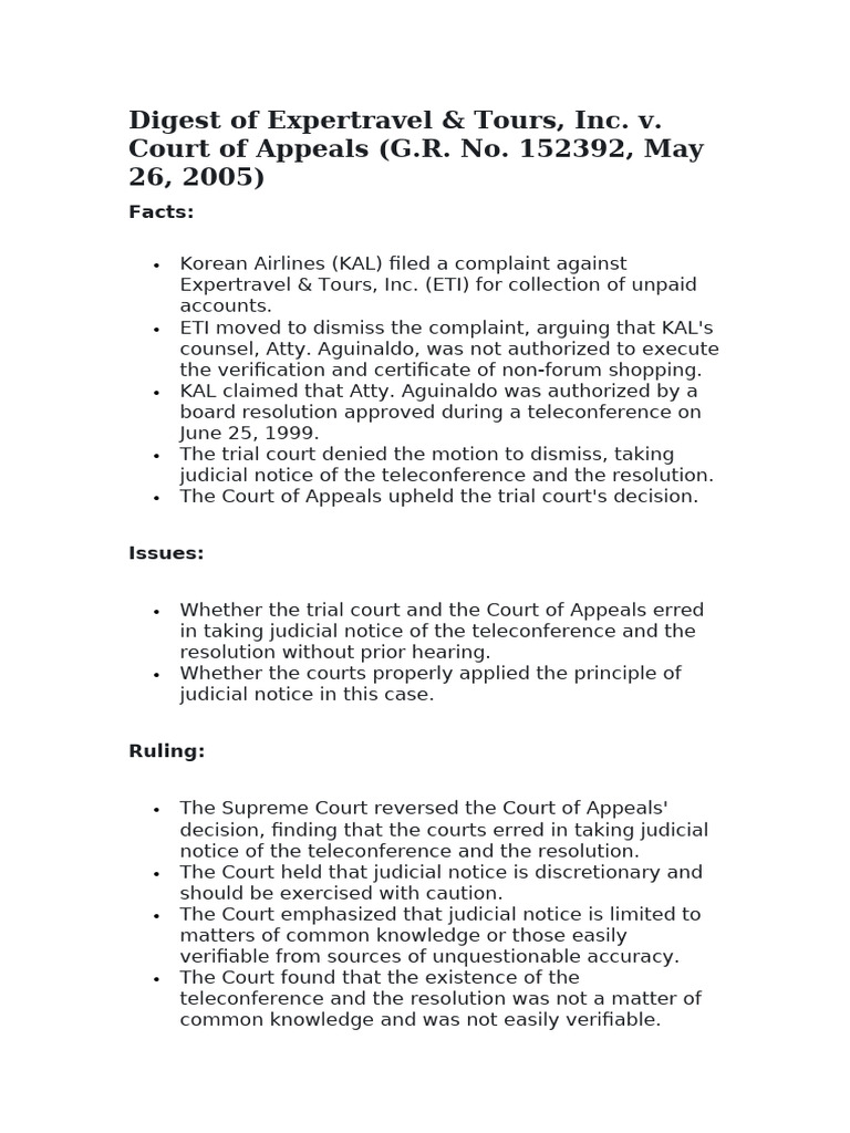 Judicial Notice When Discretionary Digest of Expertravel | PDF ...