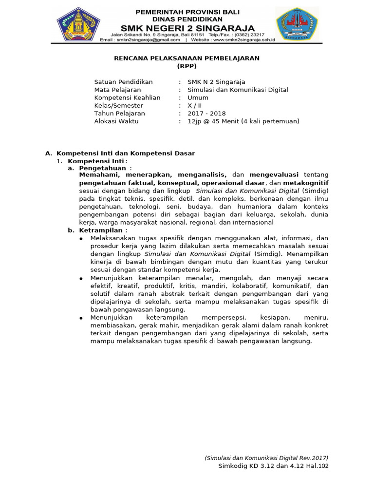 RPP Simulasi dan Komunikasi Digital | PDF