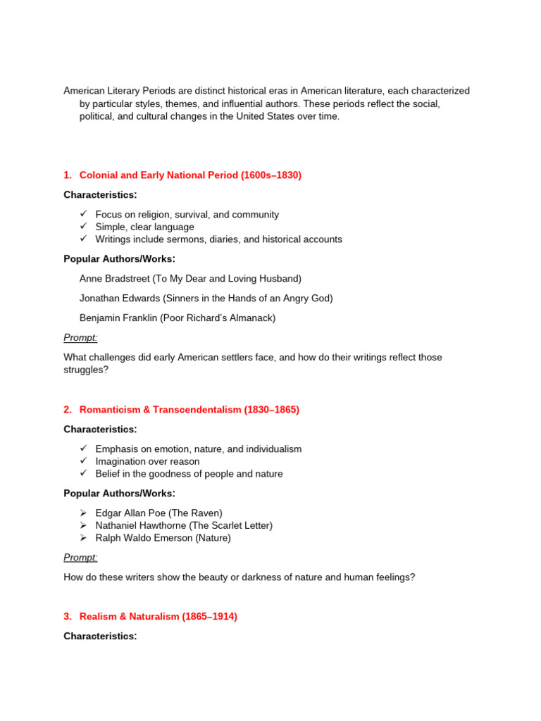 Overview of American Literary Periods | PDF
