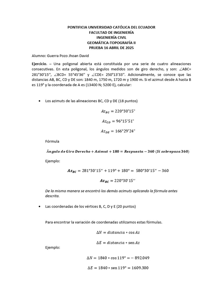 Cálculo de Azimuts y Coordenadas en Topografía | PDF | Geometría ...