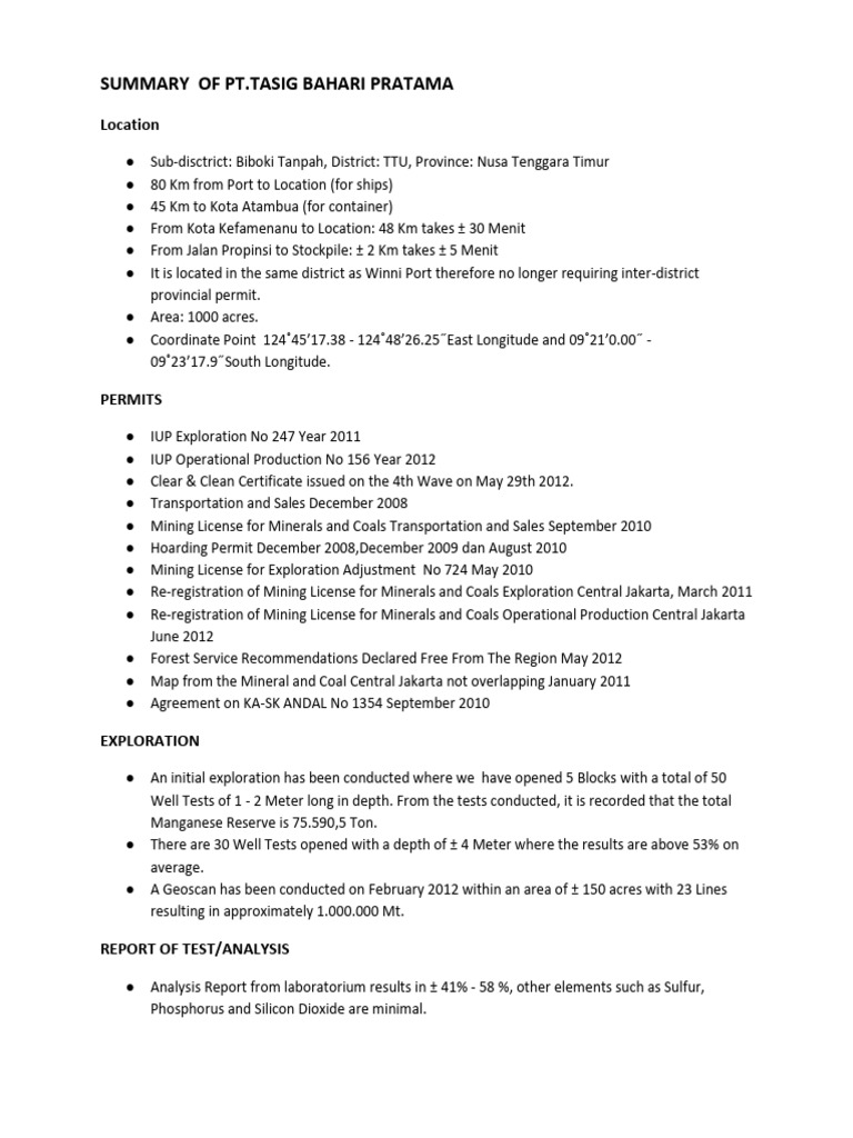 Contoh Summary of - Mining | PDF
