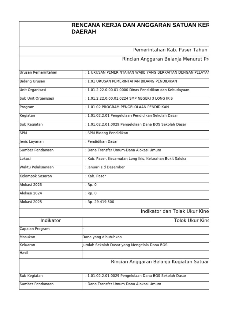Sistem Informasi Pemerintahan Daerah - Cetak RKA Belanja SKPD | PDF