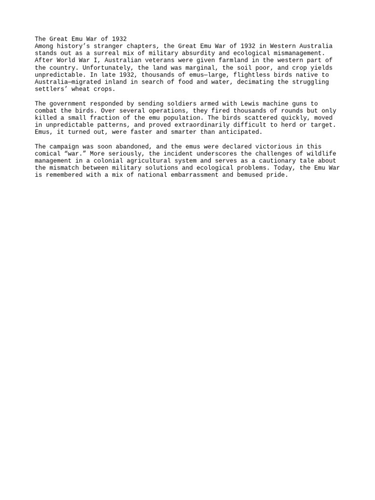 The Great Emu War: A 1932 Absurdity | PDF