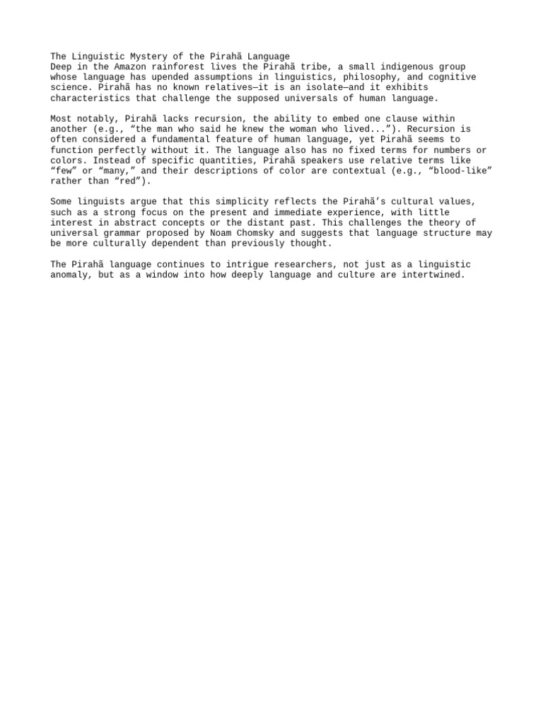 The Linguistic Mystery of The Pirahã Language | PDF