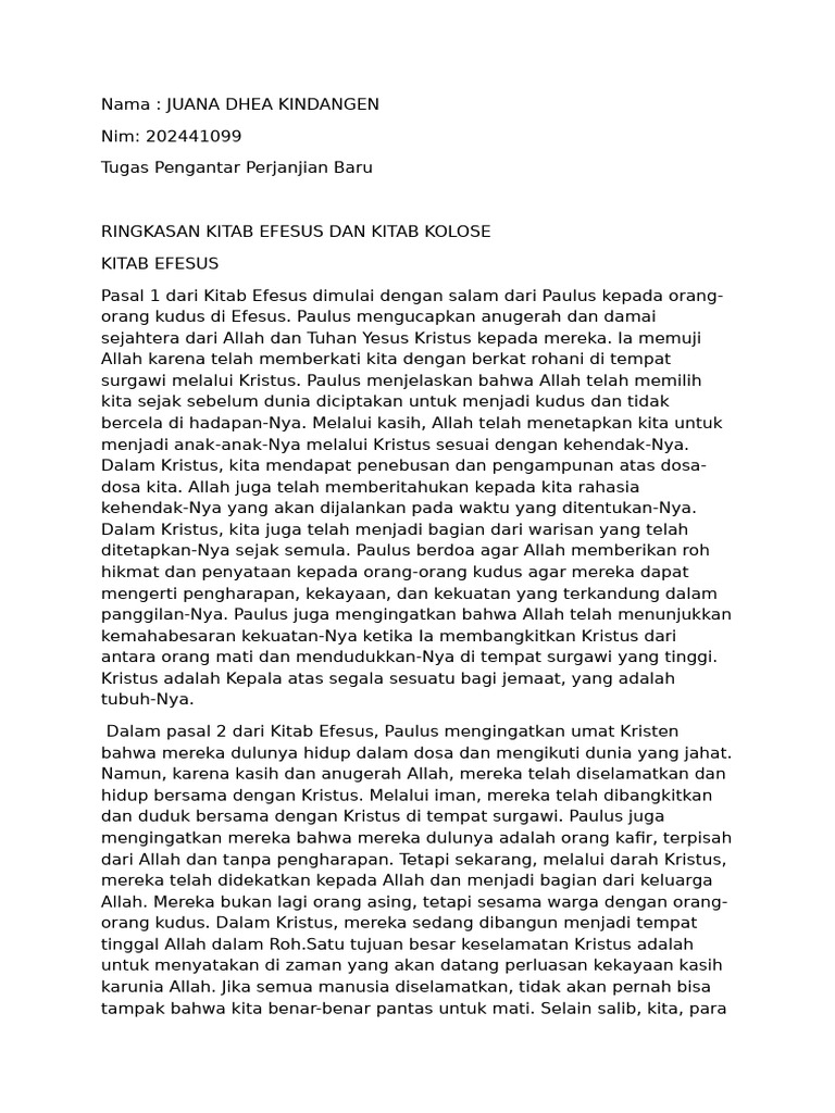 Ringkasan Kitab Efesus Dan Kolose | PDF