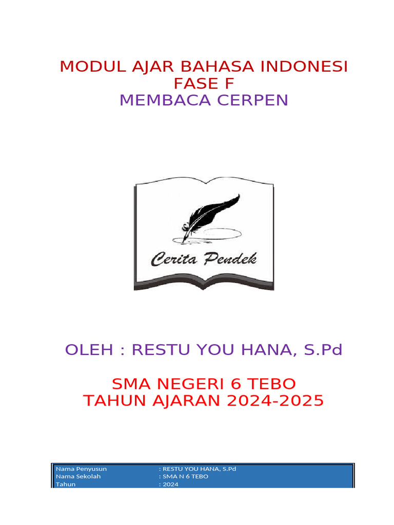 Modul Ajar Bahasa Indonesi Cerpen Oke | PDF