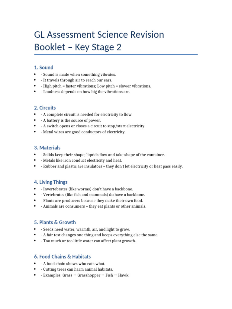 GL Science Revision Booklet | PDF