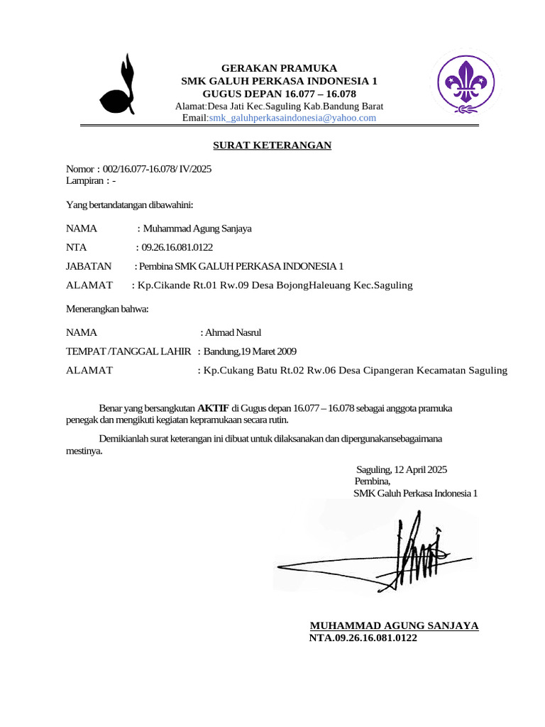 Surat Aktif Gudep SMK Gpi | PDF