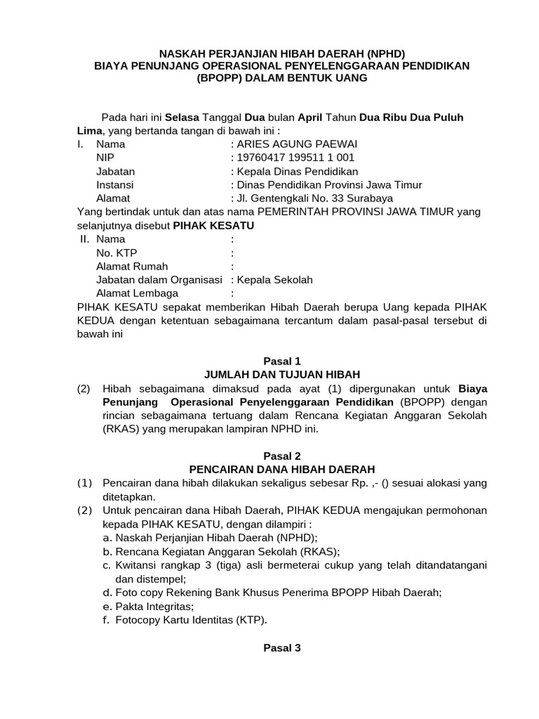 NPHD Dan Pakta BPOPP Cek | PDF