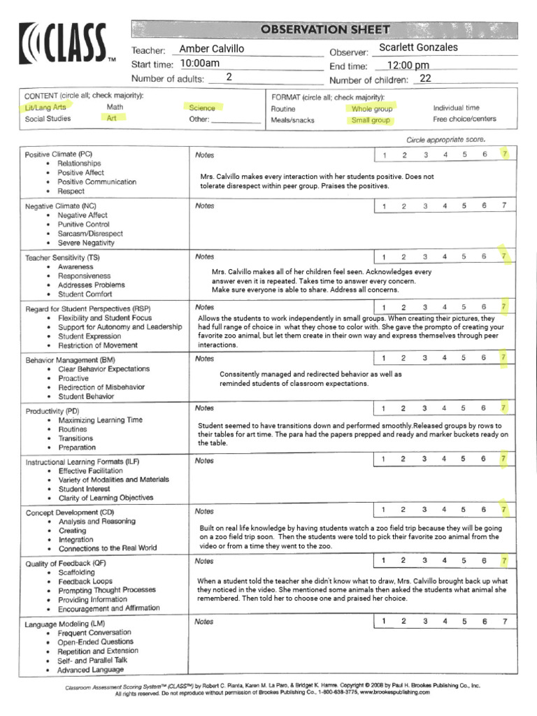 CLASS Score Sheet | PDF
