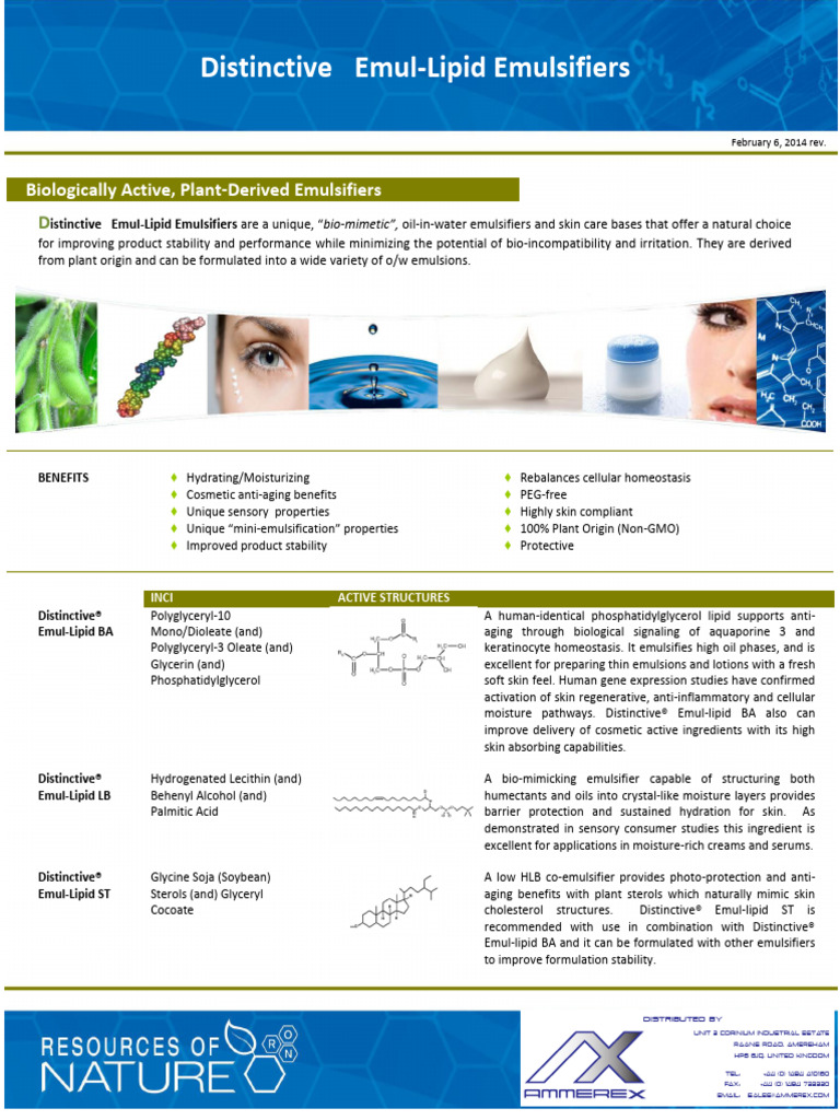 Distinctive Emul-Lipid Emulsifiers TDS | PDF | Emulsion | Cellular ...
