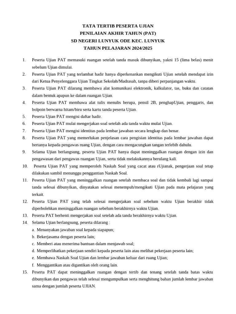 Tata Tertib Peserta Pat | PDF