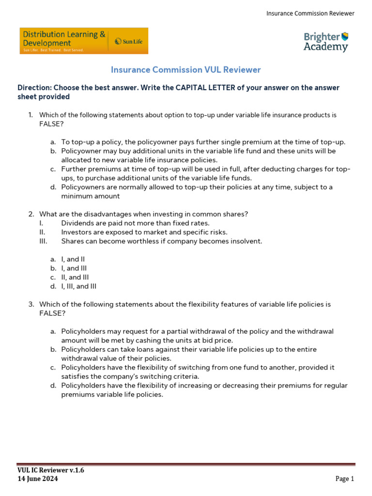DLD-Insurance Commission VUL REVIEWER 1.6 | PDF | Insurance | Life ...