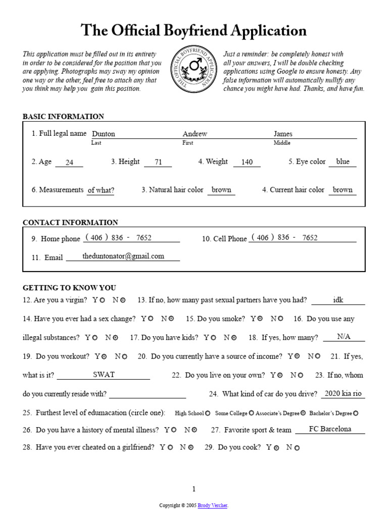 Official Boyfriend Application | PDF