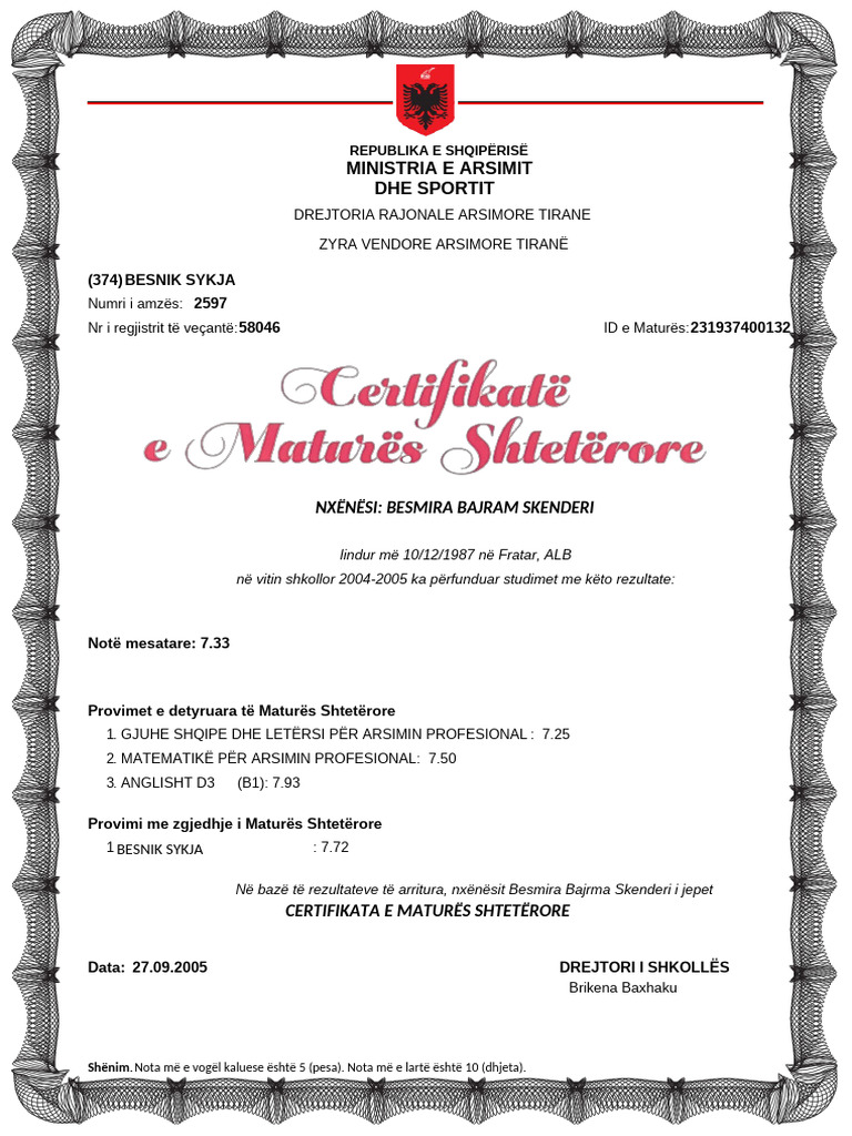 Enis Picari Certificate | PDF