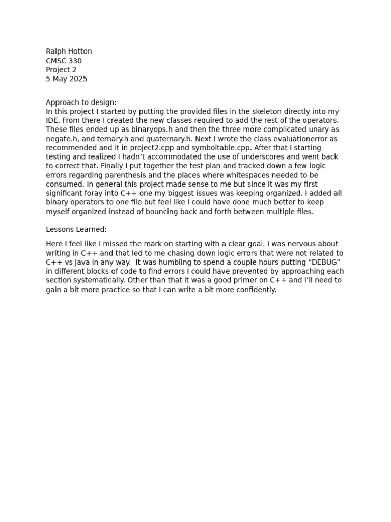 Hotton CMSC 330 Project 2 | PDF | Computer Engineering | Software Development