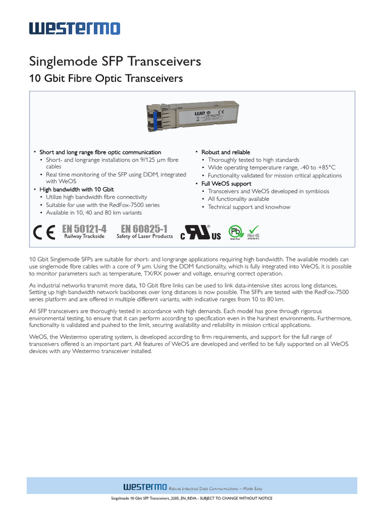Westermo Ds SFP Singlemode 10gbit SFP Transceivers 2205 en Reva | PDF | Computer Engineering ...