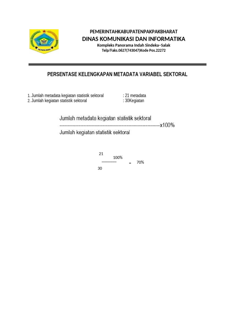 Persentase Kelengkapan Metadata Variabel Sektoral | PDF