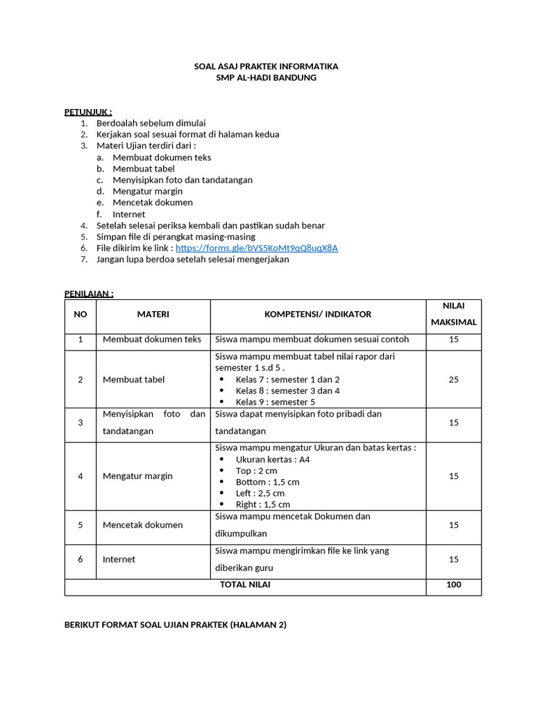 Soal Ujian Praktik Informatika SMP | PDF