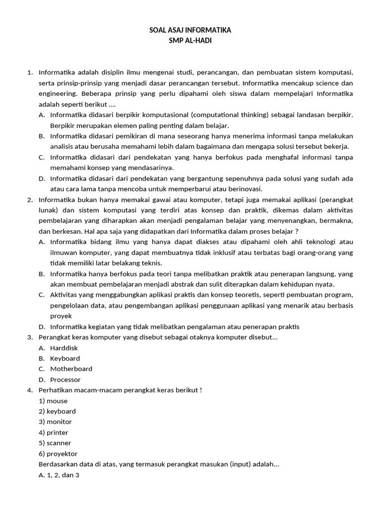 Soal ASAJ Informatika SMP | PDF