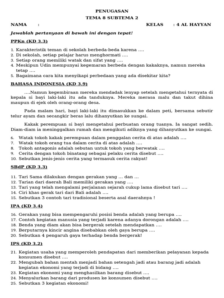 LATIHAN SOAL TEMA 8 SUBTEMA 2 | PDF