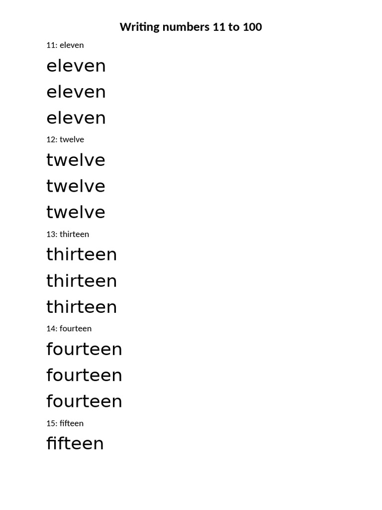 Writing Numbers 11 To 100 | PDF