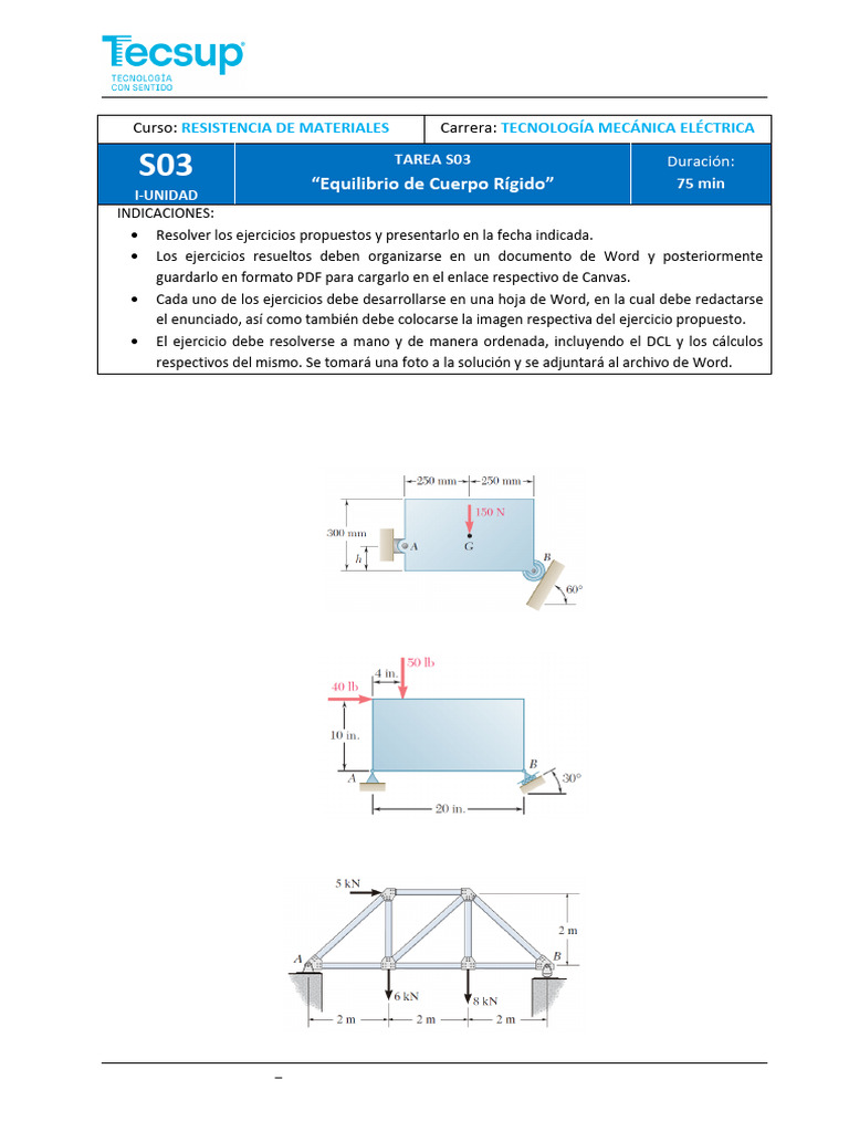 TAREA S03 - Equilibrio de Cuerpo Rígido | PDF