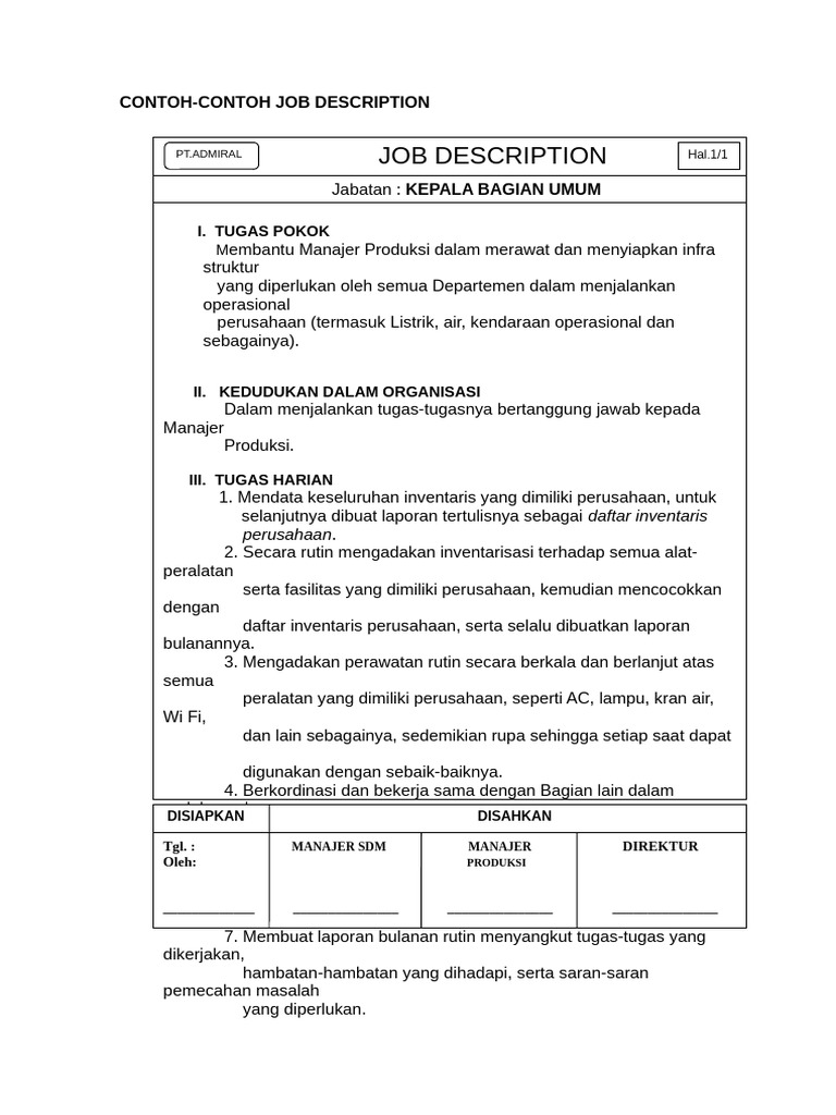 Contoh Job Desc Sederhana | PDF