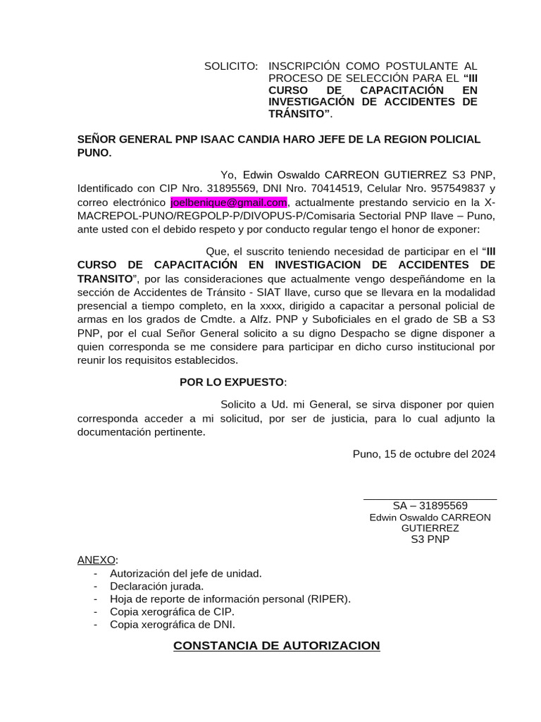 Solicitud Curso Carreon | PDF | Gobierno