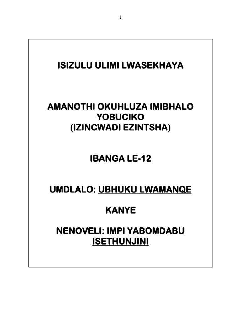 Amanothi Okuhluza Izincwadi Ezintsha (Umdlalo Nenoveli) | PDF ...