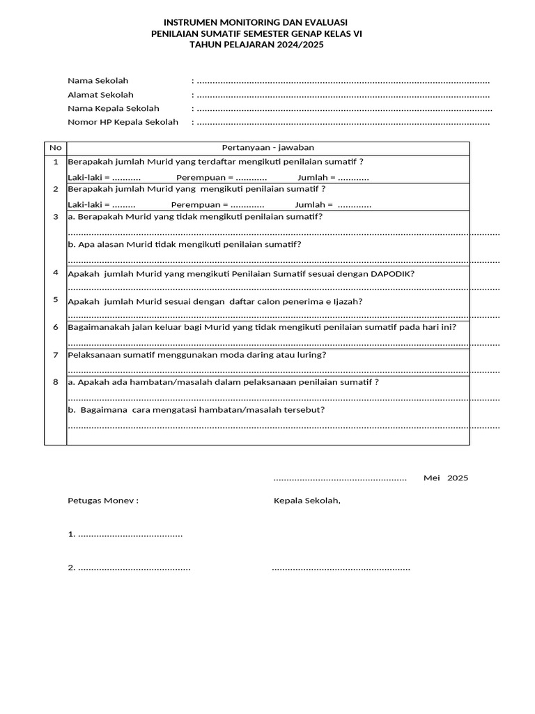 Instrumen Monev | PDF