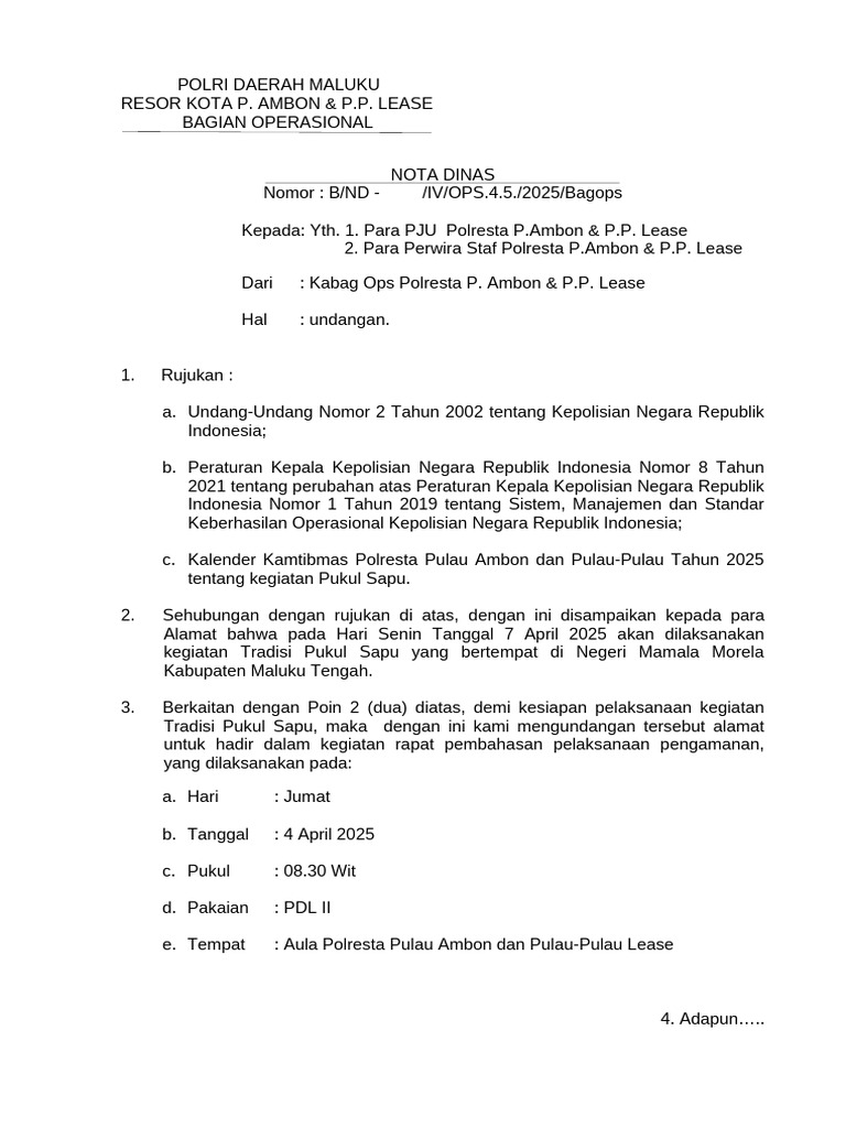 Nota Dinas Undangan Rapat Giat Pukul Sapu | PDF