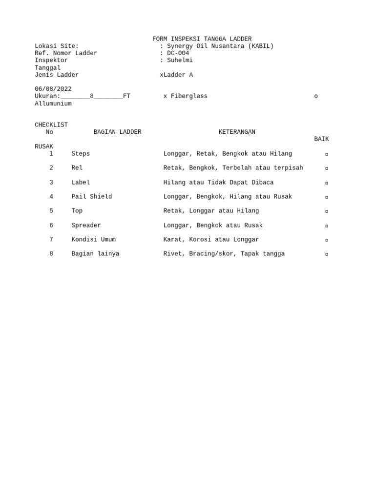 CHECKLIST TANGGA Agustus Week 1 | PDF