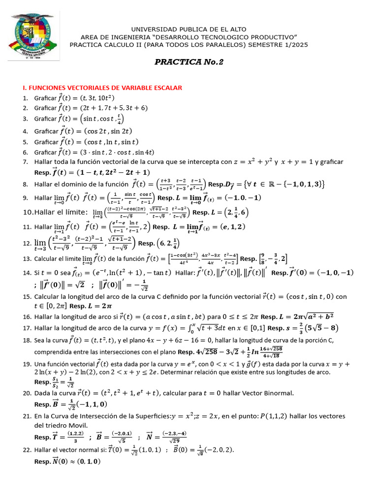 Practica II Calculo2 I-2025 | PDF | Conceptos matemáticos | Geometría euclidiana