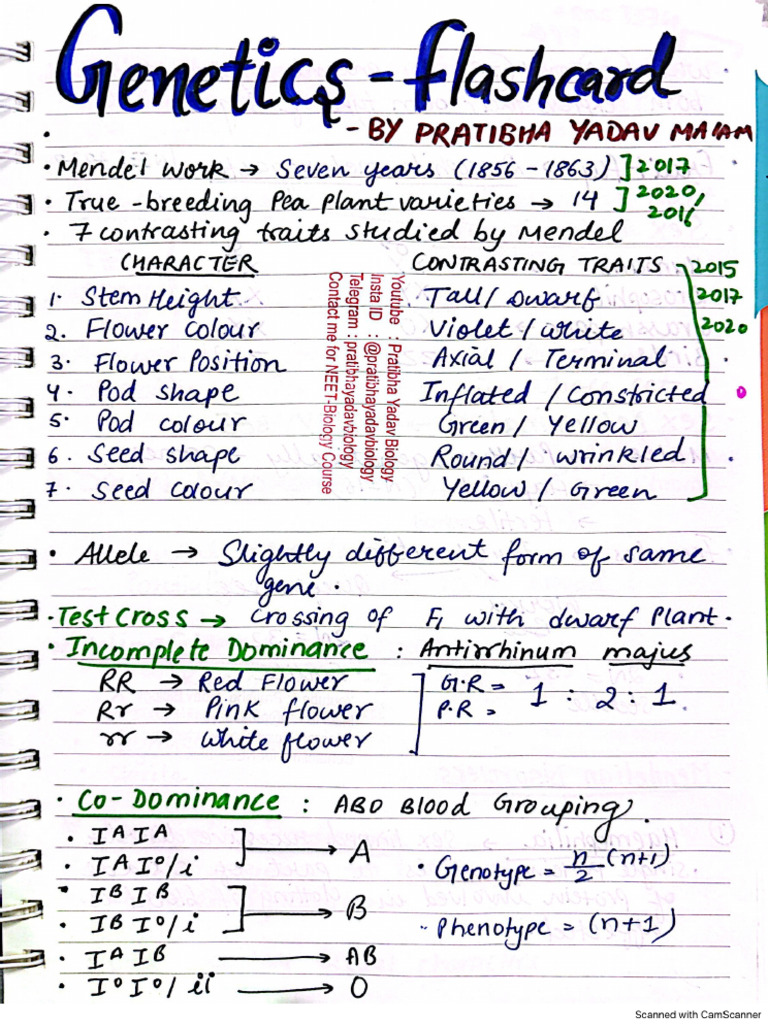 Genetics - Flashcard - PY Mam Notes | PDF