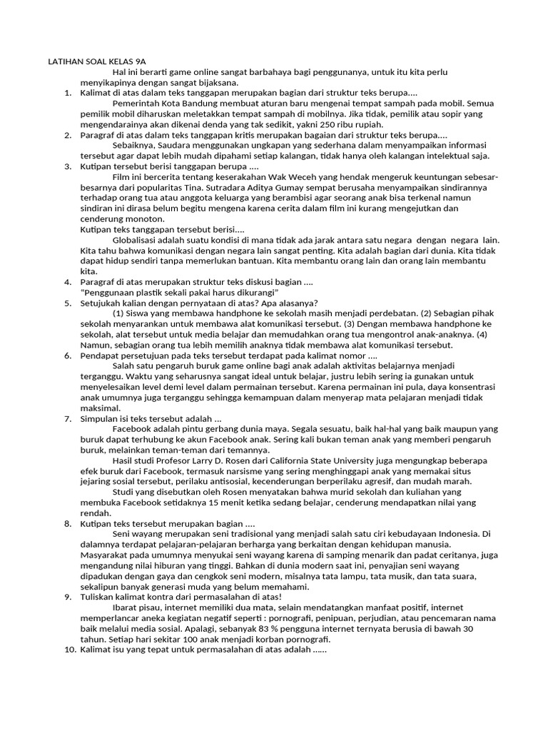 Latihan Sore Kelas 9a | PDF