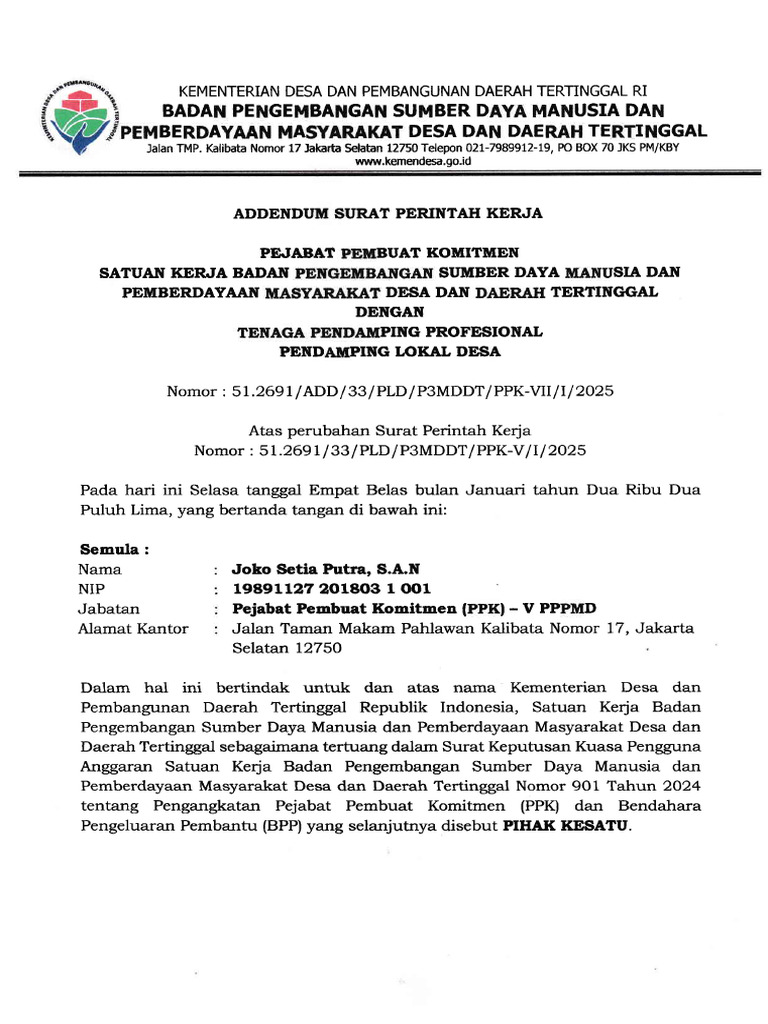Addendum Surat Perintah Kerja | PDF