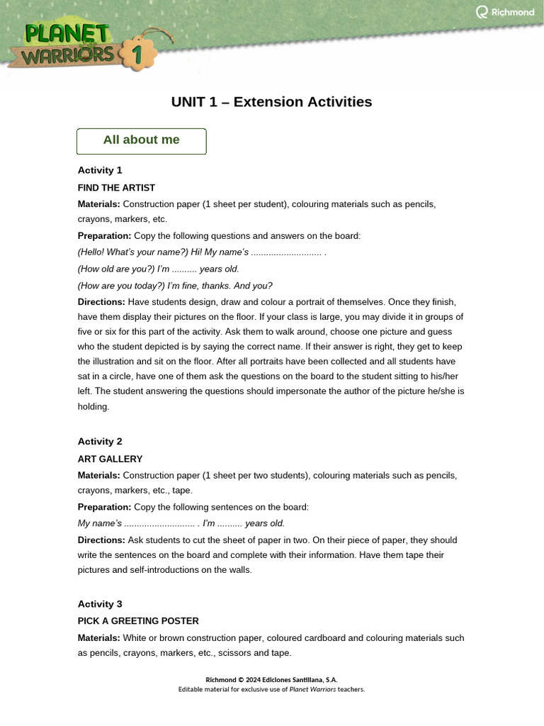 PW1 TRM ExtensionActivities U1 | PDF | Pencil