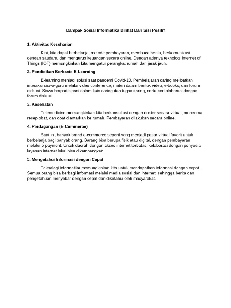 Dampak Sosial Informatika Dilihat Dari Sisi Positif | PDF