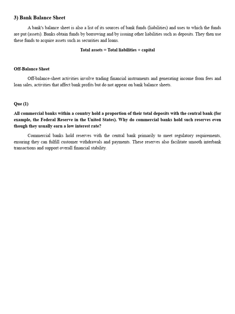 Bank Balance Sheet (Short) | PDF