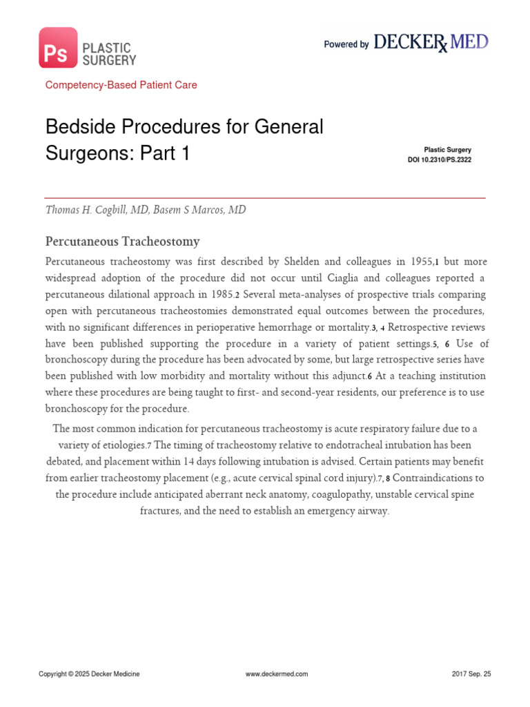 Bedside Procedures For General Surgeons - Part 1 | PDF | Vein | Medical ...