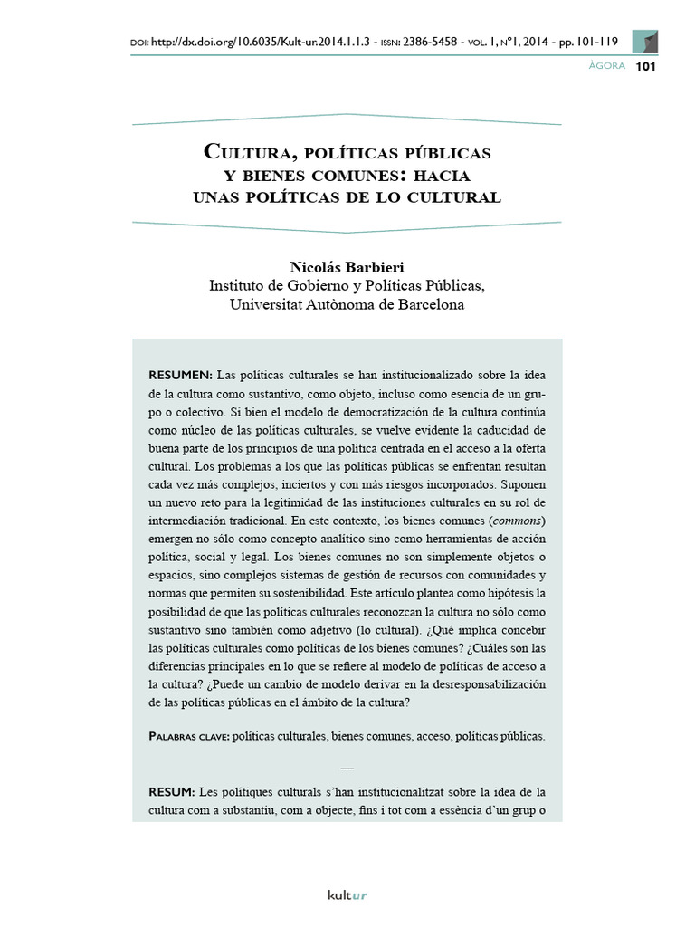 Políticas culturales y bienes comunes | PDF | Gobierno | Democracia