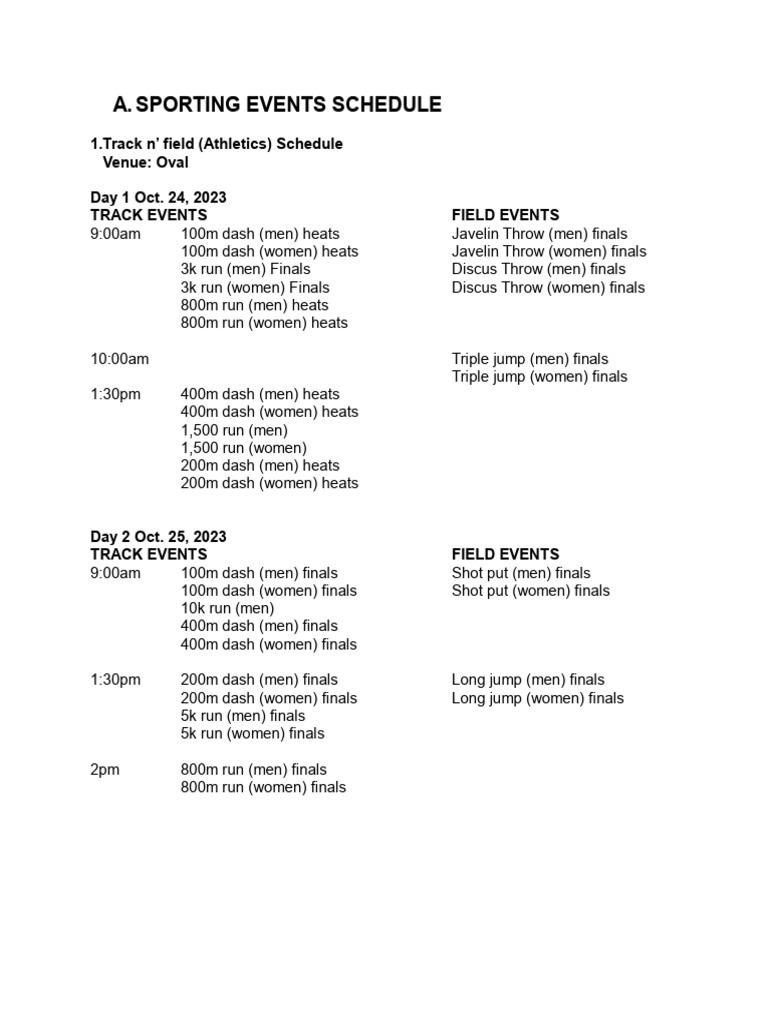 Sports Event Schedule 2023 | PDF | Track And Field | Team Sports