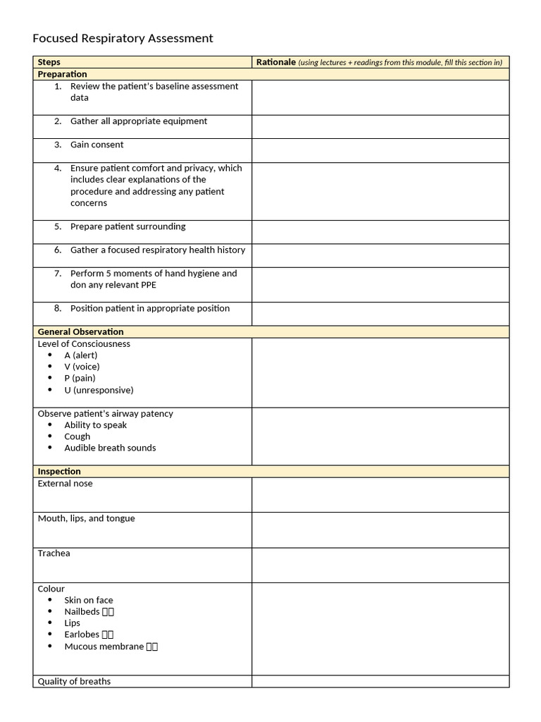Focused Respiratory Assessment - Student | PDF | Respiratory System | Hand