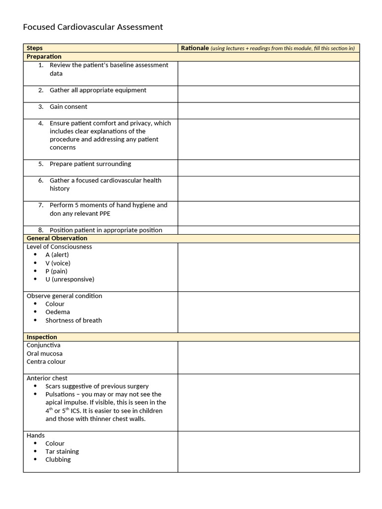 Focused Cardiovascular Assessment - Student | PDF | Pulse | Blood Pressure