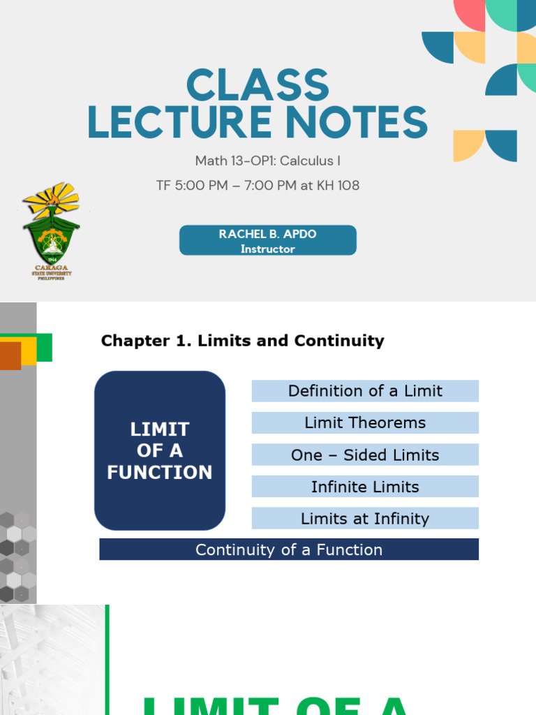 Class Lecture Notes Math 13 OP1 As of 9-6-2024 | PDF | Limit ...