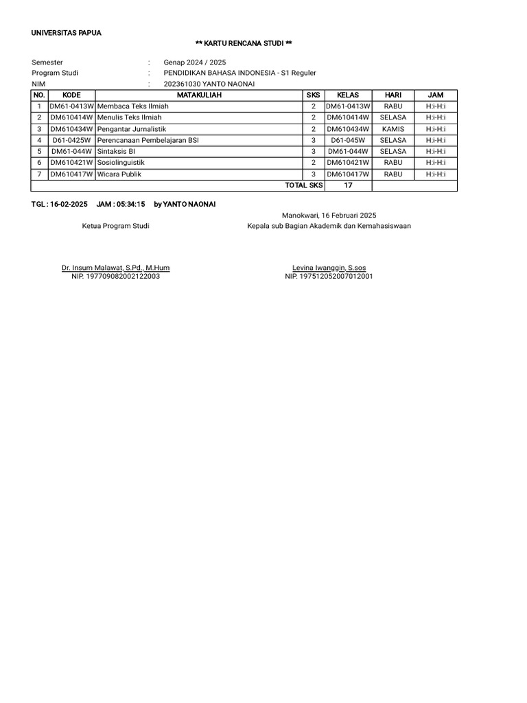 Cetak Rencana Studi - Portal Akademik | PDF