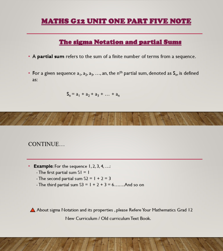 Maths Grade 12 Unit One Part Five Notes Only About Partial Sum | PDF