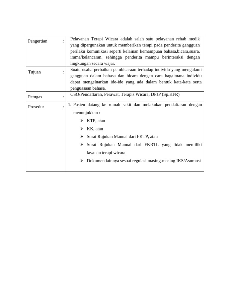 Spo Alur Pelayanan Terapi Wicara Non JKN | PDF