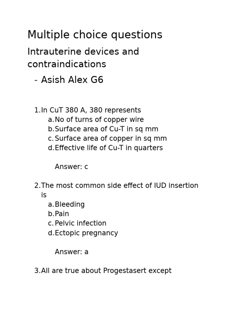 Mcqs - IUDS Ans Complications | PDF | Gynaecology | Sexual Anatomy